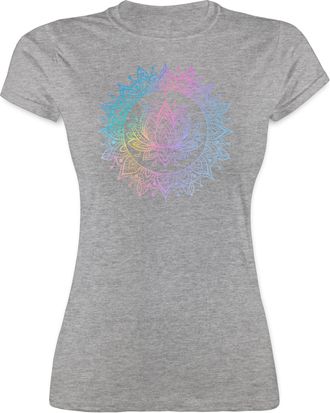Shirtracer Shirt Damen - Yoga - Mandala Lotusblume I Spirituelle Meditation I Pilates Lotus Entspannung - XL - Grau meliert - t-Shirt Yoga-Shirts Joga Wellness T