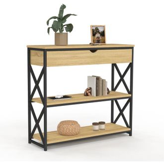 IDMarket Konsole 1 Schublade WAYNE 2 Regale Industriedesign