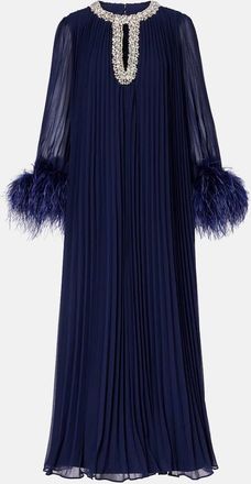 Self Portrait Verziertes Maxikleid aus Chiffon mit Federn