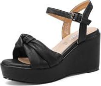 Queen Helena ZM9695 Sandales compensées pour femme, Noir, 40 EU