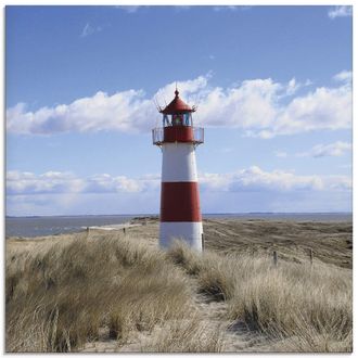 Artland ARTland Wanddeko Glasbilder Wandbild Glas Bild einteilig 40x40 cm Quadratisch Strand Meer Nordsee Leuchtturm Sylt Dünen Gräser Wolken Sommer Urlaub T9