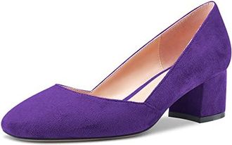 Castamere Femmes Bas Bloc Chunky Talon Heel Fermé Carré Bout Slip-on Dress Escarpins Classique Cute Mariage 5 CM Heels Violet Suède 41 EU