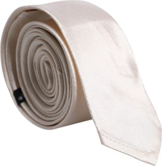 Dolce & Gabbana Mens White Solid Silk Adjustable Necktie Tie
