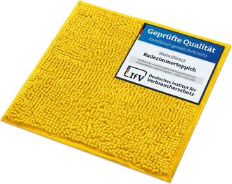 WohnDirect Badematte 45x45 cm Gelb - Kleiner Badvorleger f&uuml;r G&auml;ste-WC & Dusche - Weicher Hochflor Badezimmerteppich Quadratisch, Saugstark & Waschbar (Versand au