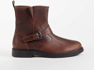 Asos bottes zipp&eacute;es avec d&eacute;tail boucle western en cuir tan patin&eacute;-Marron