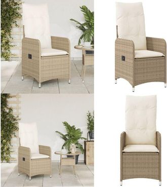 vidaXL Gartensessel mit Kissen Verstellbar Beige Poly Rattan - Gartenstuhl - Relaxsessel - Loungesessel - Outdoor M&ouml;bel - Gartenm&ouml;bel - Home & Living