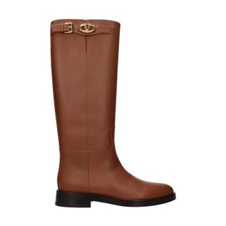 Valentino Garavani Braune Lederstiefel mit Logo-Schnalle - - Shoes - Damen - Braun - 41 EU