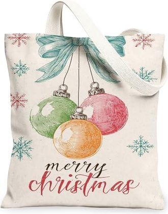 Generic Sacs fourre-tout en toile avec ornements de No&euml;l, design vintage, l&eacute;gers, lavables et r&eacute;utilisables pour cadeaux, voyages, blanc, 13x15 Inch