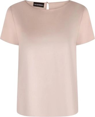 Emporio Armani Femme, Blouses et Chemises, Rose, Taille: 40 FR Blouse &agrave; Manches Courtes en Satin de Soie
