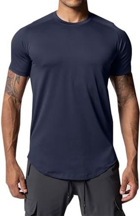 Generic T-shirt de sport fonctionnel pour homme - S&eacute;chage rapide - Avec ourlet allong&eacute; - Manches courtes - Respirant - Pour lentra&icirc;nement en plein air, Marine