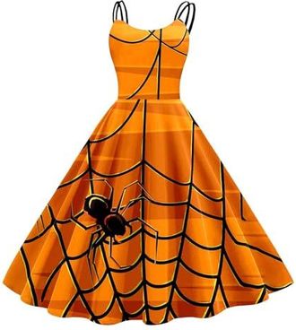 Generic Robe imprimée dHalloween 2026 pour femme - Grande balançoire décontractée, rose gold, XXL