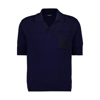 Balmain &Eacute;cusson Besticktes Strick-Poloshirt - - Knitwear - Herren - Blau - L