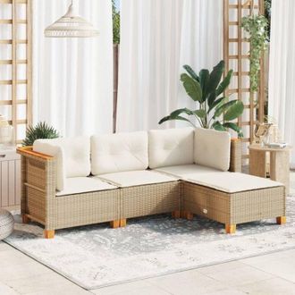 vidaXL Salon de jardin avec coussins 4 pcs beige r&eacute;sine tress&eacute;e - Vidaxl