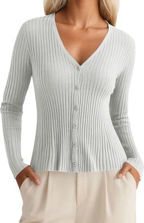 Generico Cardigan court court court ample ample en tricot pour femme élégant et fin à manches longues léger et décontracté avec col rond, blanc, XXL