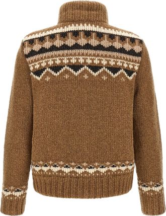 Moncler Geometric Jacquard Virgin Wool Cardigan - Brown