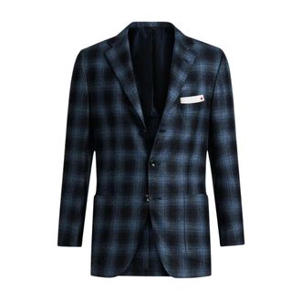 Kiton Veste en M&eacute;lange de Cachemire &agrave; Carreaux - Homme - Vestes - Bleu - Taille: L