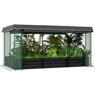 OUTSUNNY Hochbeet Stahl, Pflanzkasten, Blumenkasten mit Vogelschutznetz, Sonnenschutz, Gartenbeet f&uuml;r Balkon, Terrasse, Dunkelgrau, 230 x 110 x 110