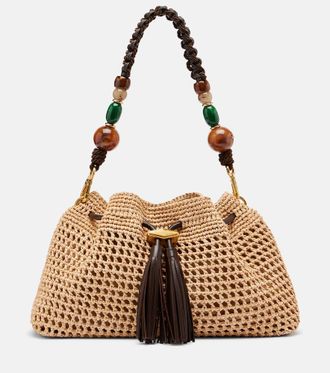 Jimmy Choo London Bucket-Bag Bon Bon Medium aus Raffiabast mit Perlen