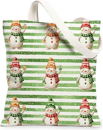 Generic Sac fourre-tout en toile motif bonhomme de neige, sac de courses r&eacute;utilisable, sac de courses festif, l&eacute;ger et lavable, sac en toile pour salle de spo