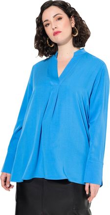 Ulla Popken Damen gro&szlig;e Gr&ouml;&szlig;en &Uuml;bergr&ouml;&szlig;en Plus Size Tunika, A-Linie, Stehkragen, V-Ausschnitt, Langarm Royalblau 54+ 830655760-54+