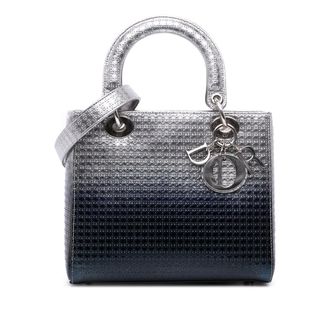 Dior Hobo Bags - Medium Ombre Metallic Patent Microcannage Lady Dio - Gr. unisize - in Silber - f&uuml;r Damen