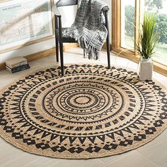 Safavieh Naturfaser Teppich f&uuml;r Wohnzimmer, Esszimmer, Schlafzimmer - Natural Fiber Collection, Kurzer Flor, Nat&uuml;rlich und Schwarz, 152 X 152 cm