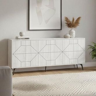 Dmora Chiron Kommode 184x35x77,4 cm Wei&szlig;, 4 T&uuml;ren, 4 B&ouml;den