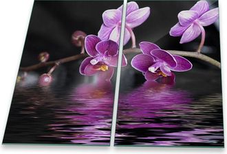 Decorwelt Herdabdeckplatte Abdeckung Ceranfeld Abdeckplatte Schneidebrett 2-Teilig 60x52 Orchidee Lila Spritzschutz Glasplatte Ceranfeldabdeckung Schutz Herdsch