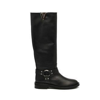 Via Roma 15 Schwarzer Lederstiefel - - Shoes - Damen - Schwarzk - 37 1/2 EU