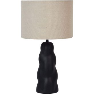 Beliani Tischlampe Schwarz und Beige Keramik Vasenform 51 cm Stoffschirm Trommelform Kabel mit Schalter Modern Skandi Schlaf- u. Wohnzimmer