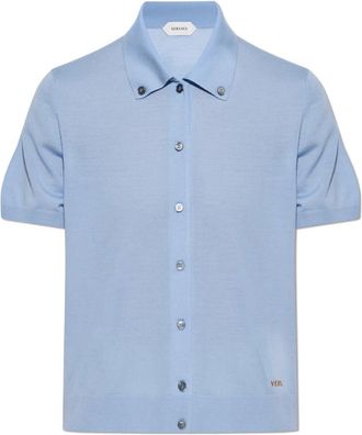 Versace Femme, Pulls, Bleu, Taille: 38 FR Cardigan en maille de laine brod&eacute;e