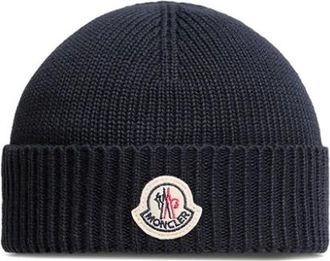 Moncler unisex, Accessoires, Bleu, Taille: 3XS Bonnet en coton &agrave; patch logo