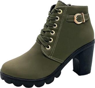 Generic Bottines à talon bloc pour femme - Talons hauts - Bottes fermées à plateforme - Bottes de trekking - Chaussures dhiver - Chaussures de loisirs - Chaus