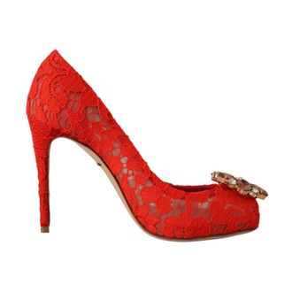 Dolce & Gabbana Rote Juwel Spitze Abs&auml;tze Kristallverzierung - - Shoes - Damen - Rot - 35 EU