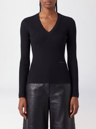 Fendi Pull en laine &agrave; col en V coupe slim avec finitions c&ocirc;tel&eacute;es