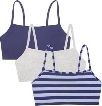 Fruit Of The Loom Fruit of The Loom Soutien-Gorge de Sport à Bretelles Spaghetti en Coton pour Femme - Confort Toute la journée, Rayures Rugby/Bleu Skipper/Gris chiné, 
