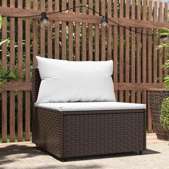 vidaXL Garten-Mittelsofa mit Kissen Braun Poly Rattan Vidaxl
