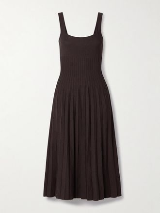 Staud Ellison Midikleid Aus Rippstrick Mit Plissee - Braun