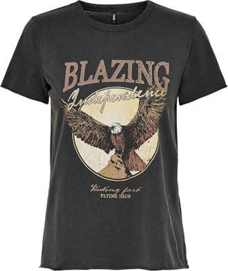 Only Onllucy Reg S/S Top Jrs Noos Femme T-shirt, Noir/Imprimé : Blazing, XL