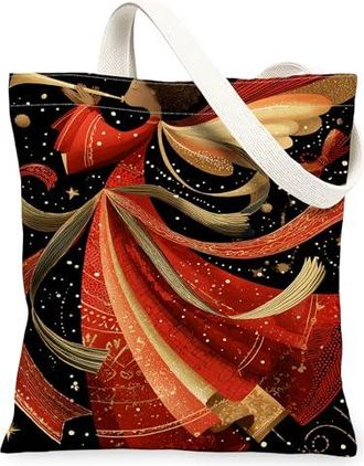 Generic Sacs fourre-tout en toile motif ange de No&euml;l, sacs de courses r&eacute;utilisables, l&eacute;gers et lavables avec bandouli&egrave;re, Rouge, 13x15 Inch