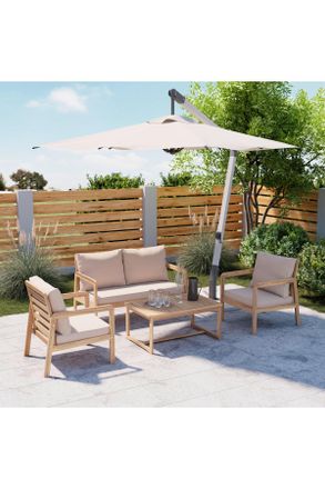 ambia GARDEN Gartenset, Hellgrau, Teak, Holz, Textil, Akazie, Hartholz, F&uuml;llung: Komfortschaum,Komfortschaum, 85x116x60 cm, Balkonm&ouml;bel, Balkonm&ouml;bel-Sets