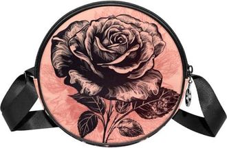 Generic Sac &agrave; bandouli&egrave;re Circle pour femme, petit sac &agrave; bandouli&egrave;re rose noire avec fermeture &eacute;clair, bretelles r&eacute;glables, sac &agrave; main rond d&eacute;contract&eacute; pour f