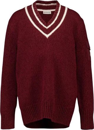 Moncler Femme, Pulls, Rouge, Taille: 36 FR Pull Rembourr&eacute; Col en V en M&eacute;lange de Coton et de Laine
