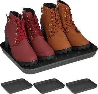 Relaxdays Schuhabtropfschale, 4er Set, Unterlage für nasse Schuhe, HBT: 3 x 27 x 35 cm, Schuhablage Kunststoff, schwarz