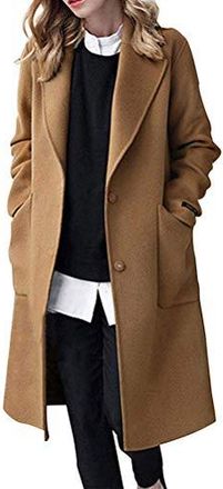 Minetom Femmes Manteaux Blouson Veste Jacket Manches Longues Chaud Épais Outwear Automne Hiver Trench Coat Veste Double Bouton Manteau A Marron L