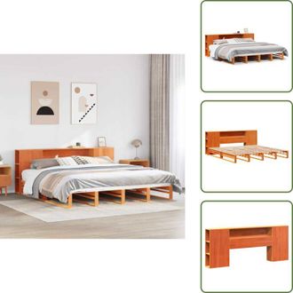 vidaXL Massivholzbett ohne Matratze Wachsbraun 200x200 Massivholz - Bett Mit Regal - Bett Mit B&uuml;cherregal - Holzbett Mit Regal - Holzbett Mit B&uuml;cherregal