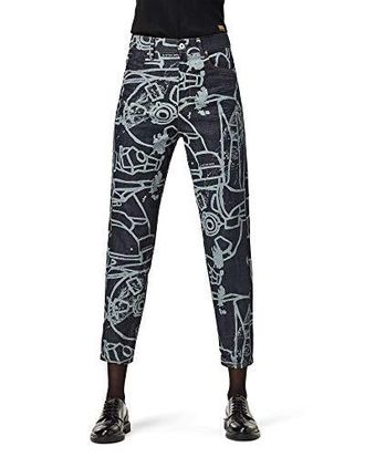 G-Star G-Star Femme Janeh Ultra High Mom Ankle Jeans, Multicolore (raw denim charcoal line art splatter D16083-C472-B894), 30W / 30L