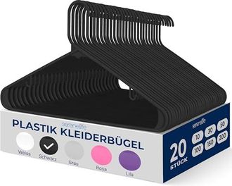 SereneLife Kleiderb&uuml;gel Kunststoff Schwarz, 20er Set, B&uuml;gel rutschfest und Platzsparend, Clothes Hangers mit Einkerbungen im Schulterbereich f&uuml;r Anz&uuml;ge, Hemden u