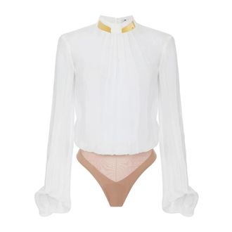 Elisabetta Franchi Body aus Georgette mit Juwelenkragen - - Tops - Damen - Wei&szlig; - M