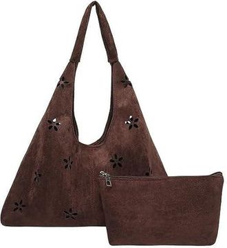Generic Sac fourre-tout Hobo en daim pour femme, sac &agrave; bandouli&egrave;re r&eacute;tro en forme de croissant, sac &agrave; main tendance pour voyage, universit&eacute;, travail, motif fl